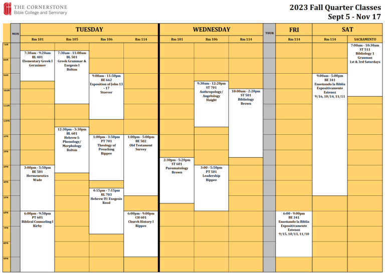 Course Schedule · The Cornerstone Bible College and Seminary